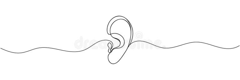 Human Ear: One Line, Continuous Line. Linear Contour of the Ear ...