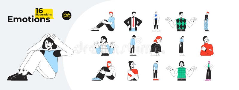 Human Emotions Flat Line Color Vector Characters Bundle Stock Vector ...