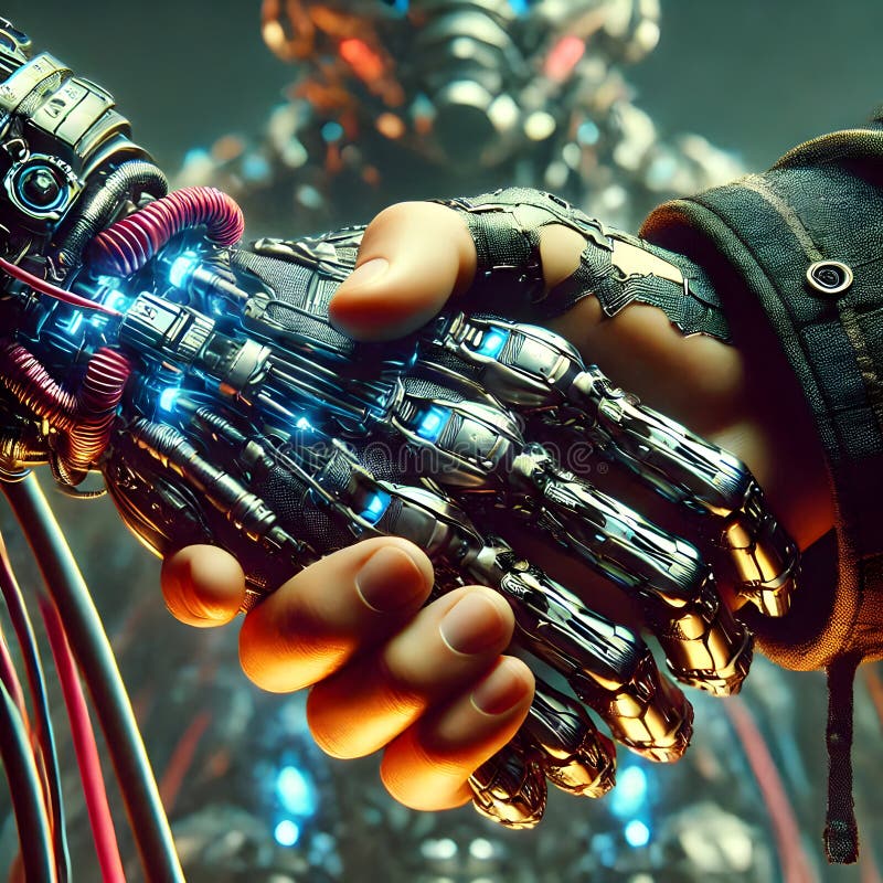 Engineer Shaking Hands with Robot Symbolizing Collaboration in ...