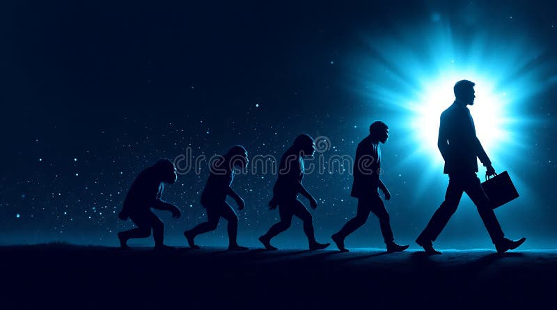 Human Evolution from Ape To Businessman Walking Towards Bright Light ...