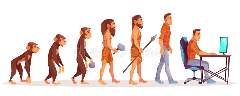 Human Evolution. Monkey To Businessman and Cyborg Cartoon Concept, from ...