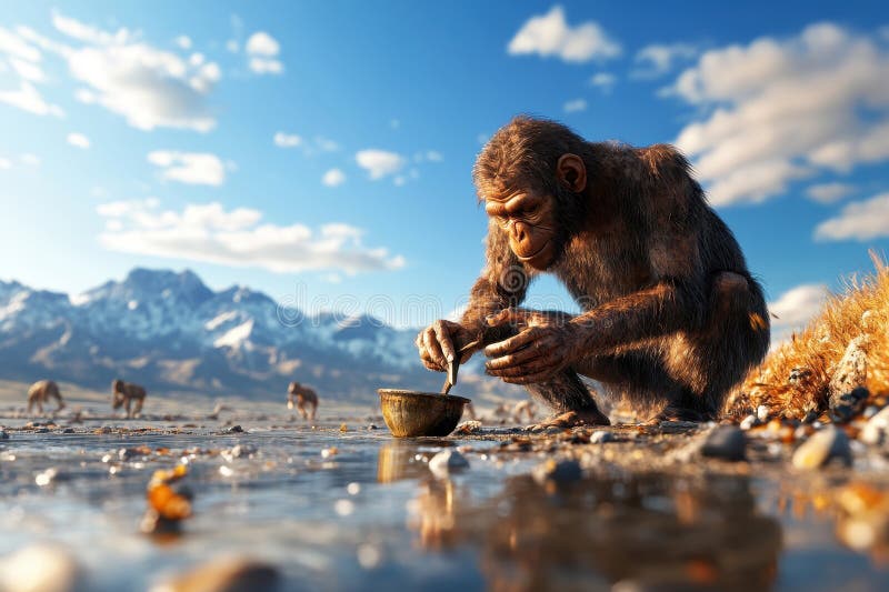 Human Evolution in the Cenozoic Era Stock Illustration - Illustration ...