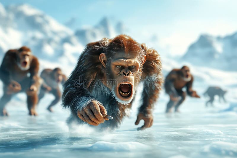 Human Evolution in CGI during Quaternary Era Stock Illustration ...