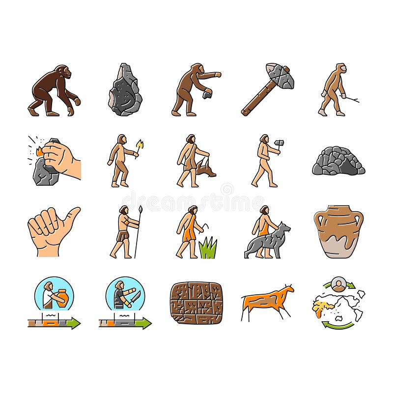 Human Evolution Man Caveman Icons Set Vector Stock Vector ...