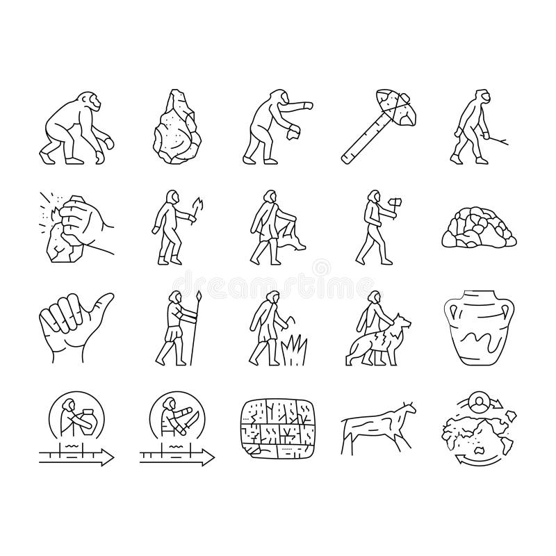 Human Evolution Man Caveman Icons Set Vector Stock Vector ...
