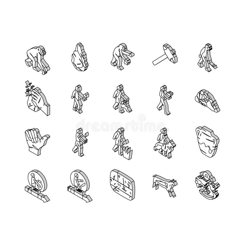 Human Evolution Man Caveman Isometric Icons Set Vector Stock Vector ...