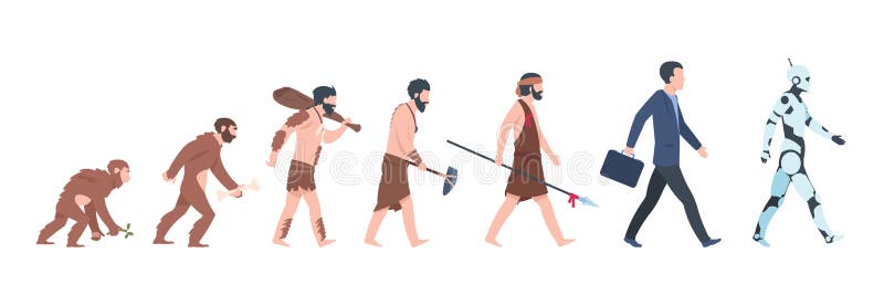Human Evolution. Monkey To Businessman and Cyborg Cartoon Concept, from ...
