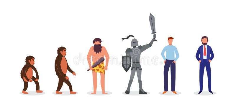 Human Evolution from Monkey To Businessman Flat Vector Illustration ...