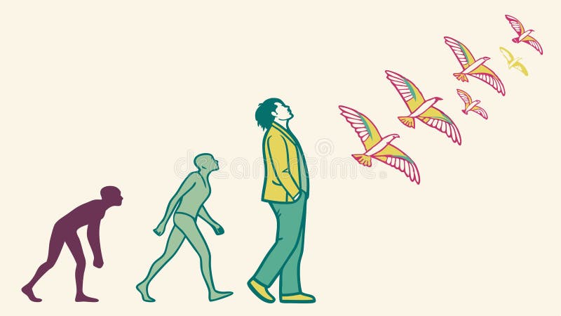 Human Evolution Progression with Birds Flying, Vector Design Generative ...