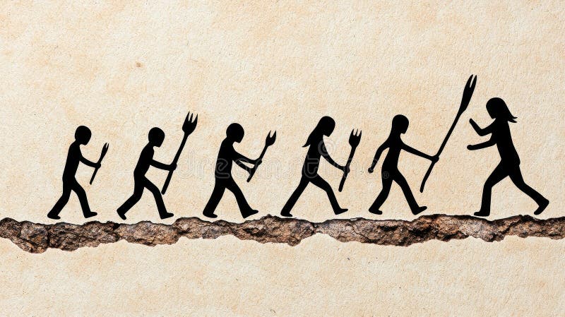 Human Evolution Silhouettes with Primitive Tools on Beige Textured ...