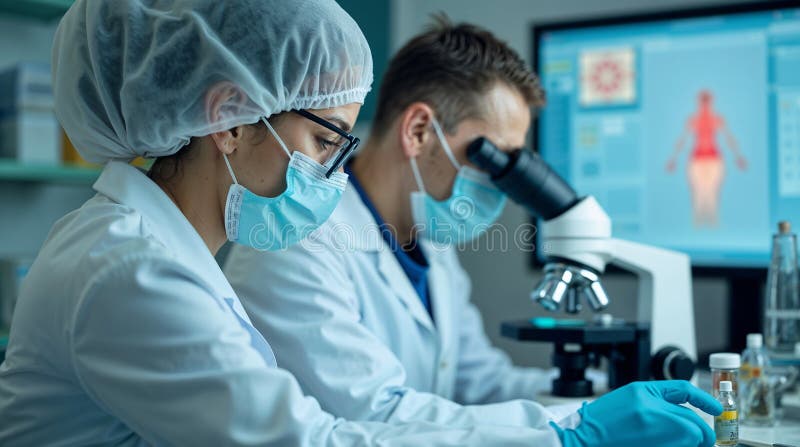 Human Examination, Microscope and Analysis in Laboratory, Biochemical ...