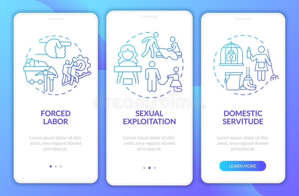 Human Exploitation Types Onboarding Mobile App Page Screen Stock Vector ...