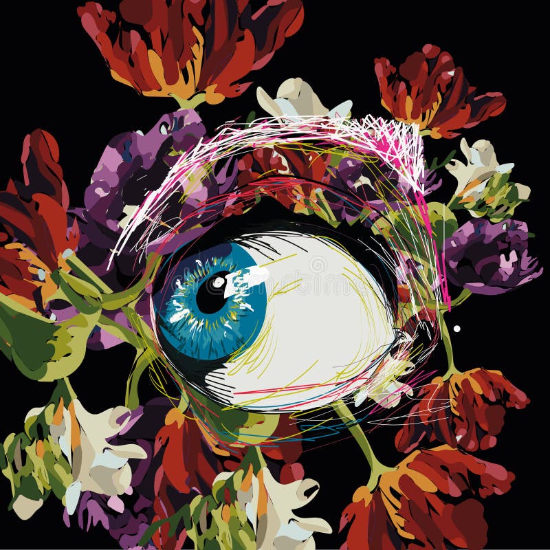 Human Eye, Abstract, Sketch, Bright Element on Black Background with ...