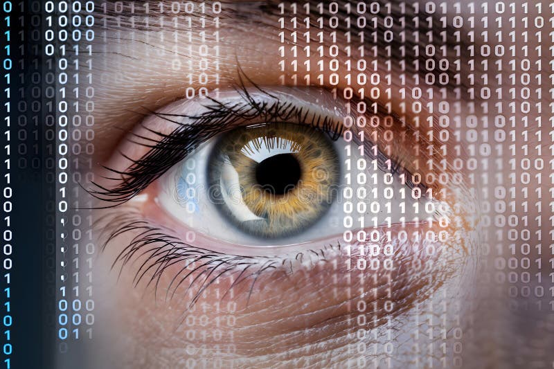 Human Eye with Binary Code Symbolizes Surveillance or Digital ... Human Eye with Binary Code Symbolizes Surveillance or Digital ...