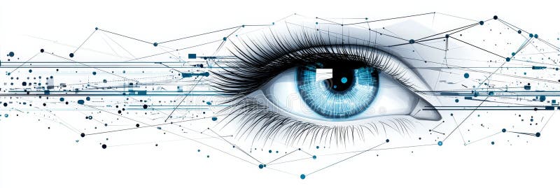 Human Eye with Blue Iris and Network Connection Lines on a White ...