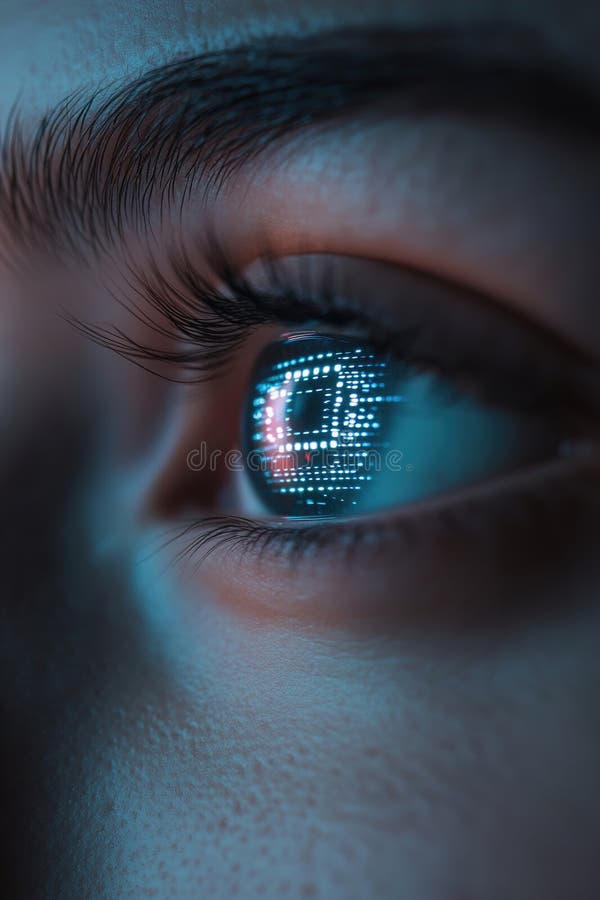 Human Eye Captures a Reflection of a Luminous Digital Interface ...