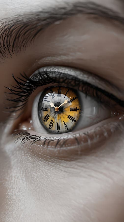 Human Eye with Clock Face Reflected in Pupil Reflection Stock ...