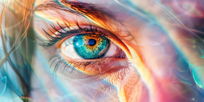 Human Eye Close-Up with Blue Iris and Abstract Light Patterns Stock ...