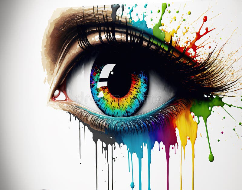 Eye Close Up with Colorful Paint , Ink Splashes and Drips, Generative ...