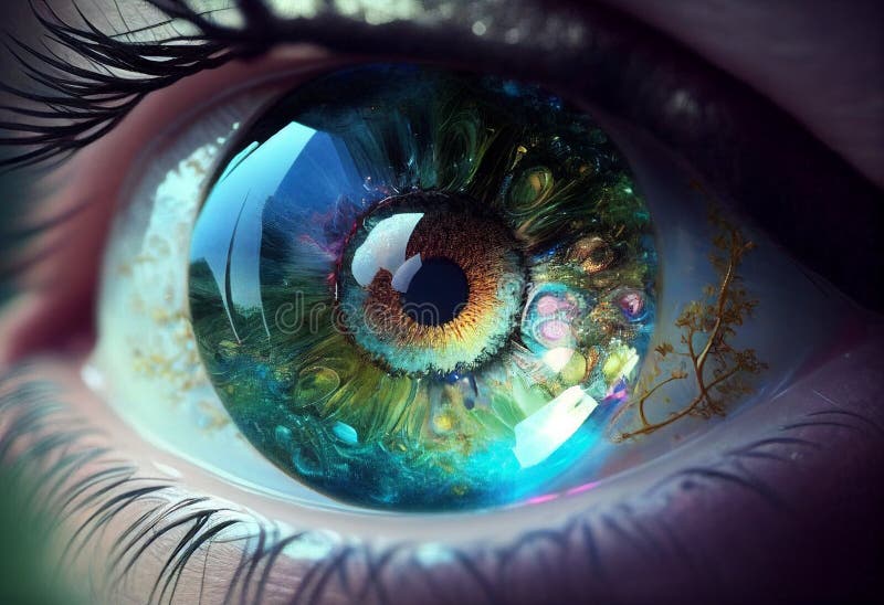 Human Eye Close Up with Reflection of the Starry Sky and Infinity. AI ...