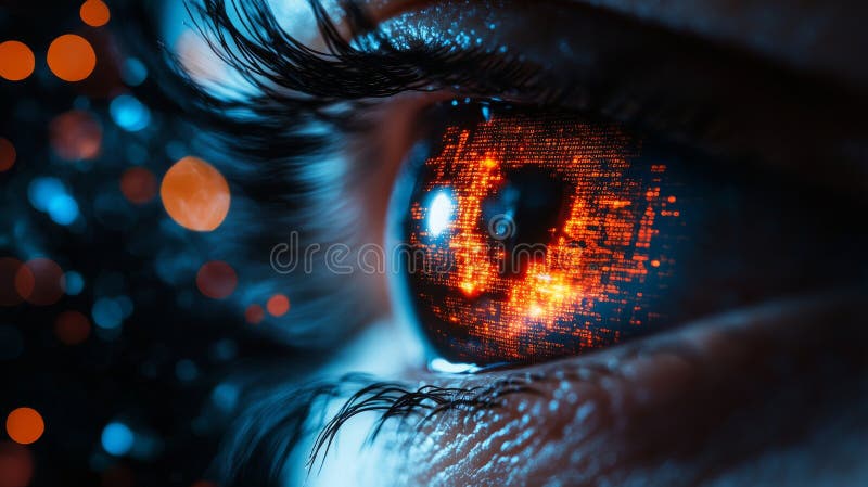 A Human Eye Contains Digital Reflections that Display Visible Data Codes Stock Photo - Image of ...