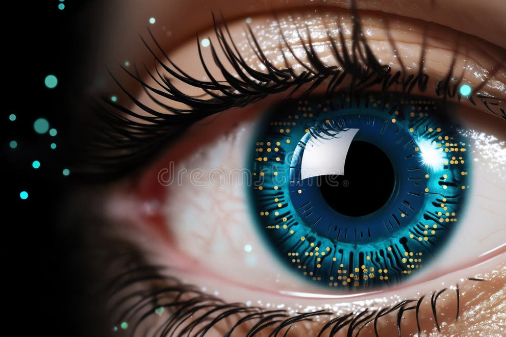 Human Eye with a Digital Computer Chip Implant, Concept of Augmented ...