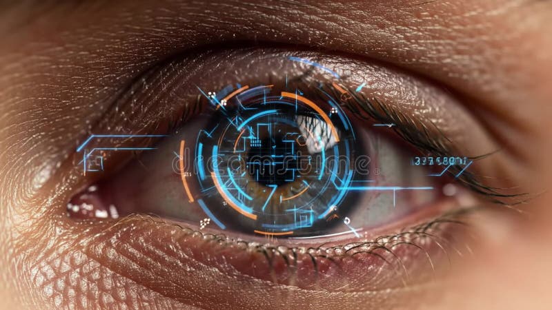 Human Eye with Digital Interface Overlay Featuring Holographic Elements ...