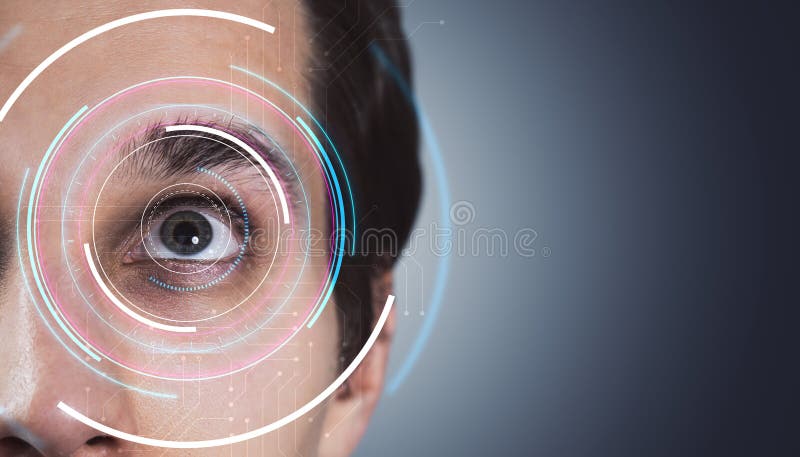 Human Eye with Digital Interface Overlay on Gradient Background ...