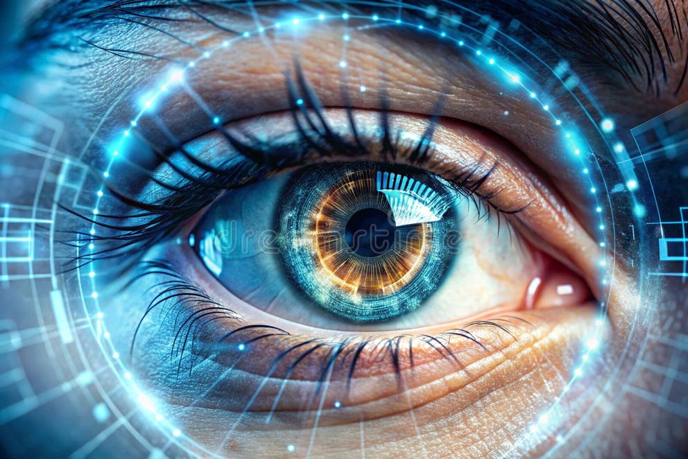 Human Eye with Digital Pixels Suggesting Themes Stock Illustration ...