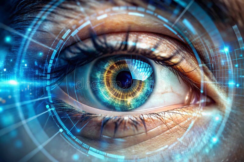 Human Eye with Digital Pixels Themes of Technology and Cybersecurity ...