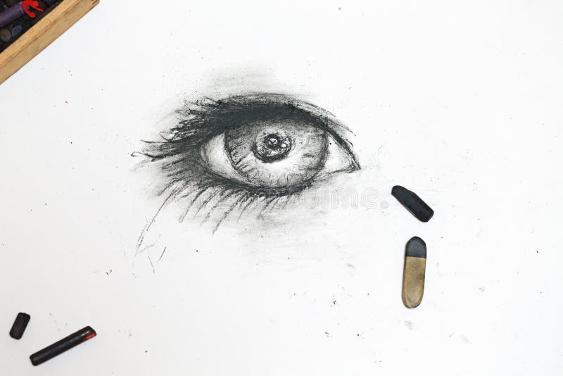 Human Eye is Drawn in Charcoal on Paper. Stock Illustration ...