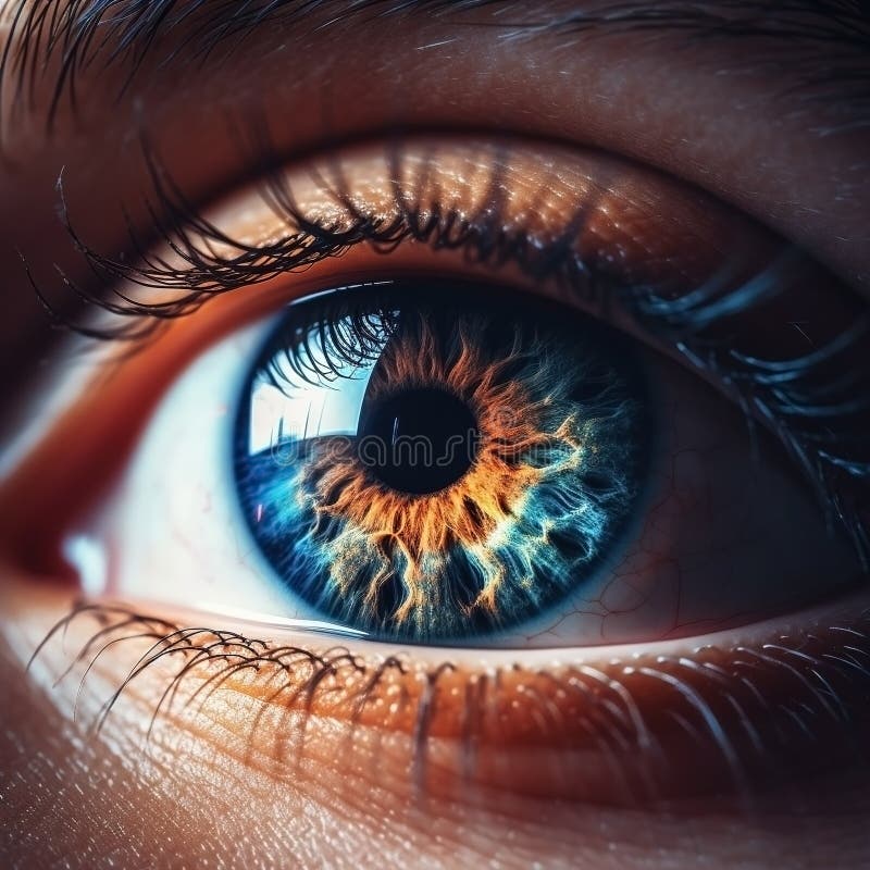 Human Eye with Galaxy Inside Close-up, Golden Iris on Dark Background ...