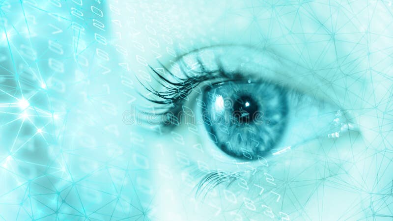 Human Eye Identity, Digital Dots Lines and Random Numbers Stock Image ...