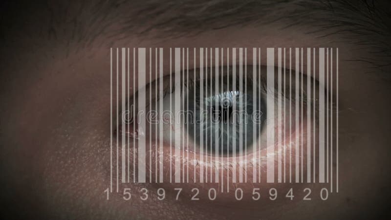 Human Eye with Integrated Barcode in it. Cyborg Stock Video - Video of ...