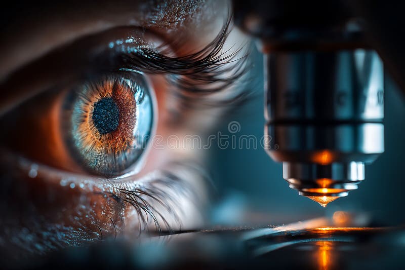 Human Eye Intensely Focused on Details through Microscope Lens ...