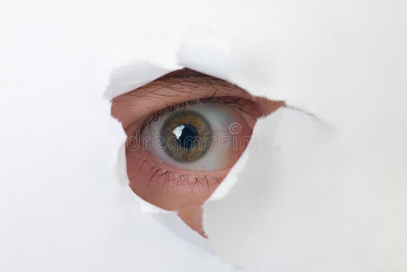 Portrait of a Aggressive Mid Adult Man Peeking from Ripped White Paper ...