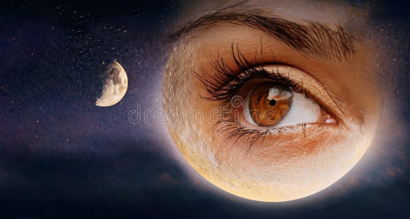 Human Eye Looking into Space, with Moon or Other Planet, on Dark ...