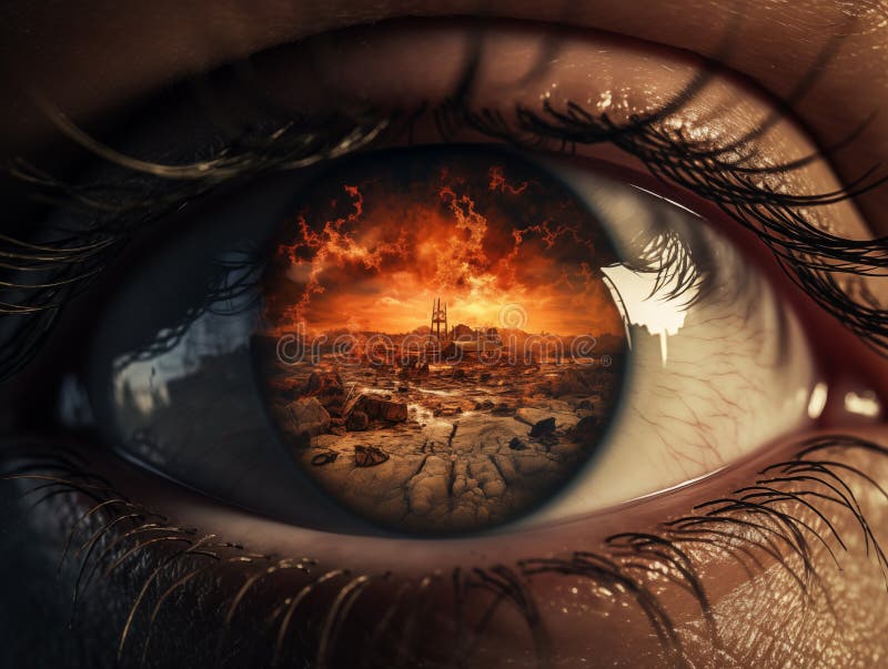 Human Eye with Nuclear Explosion Reflection Stock Illustration ...