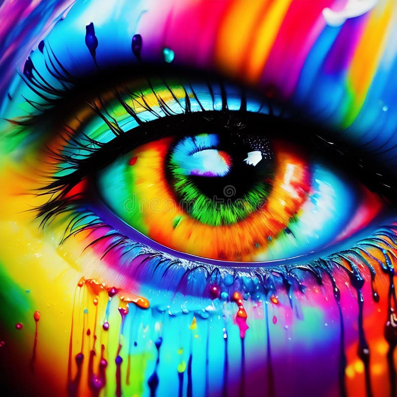 Human Eye, a Rainbow-colored Iris with with Colorful Paint and Multi ...