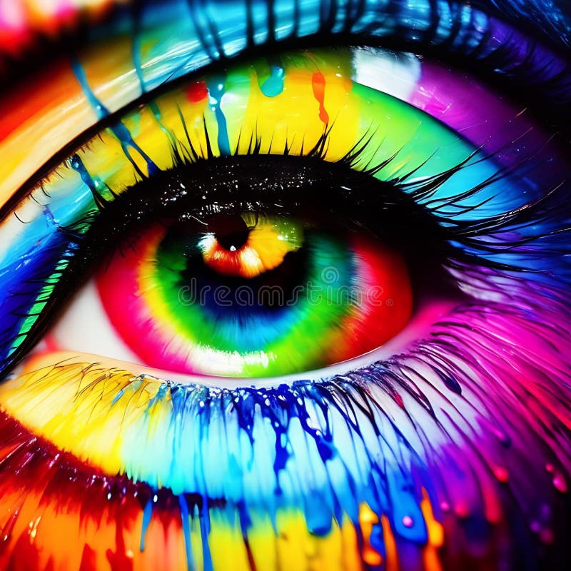 Human Eye, a Rainbow-colored Iris with with Colorful Paint and Multi ...