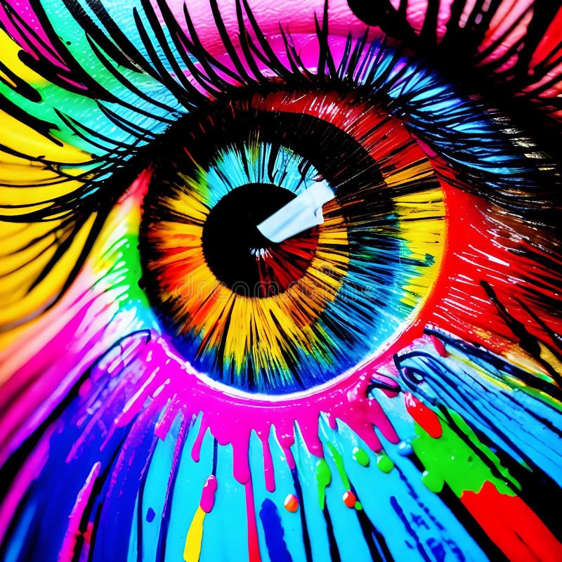 Human Eye, a Rainbow-colored Iris with with Colorful Paint and Multi ...