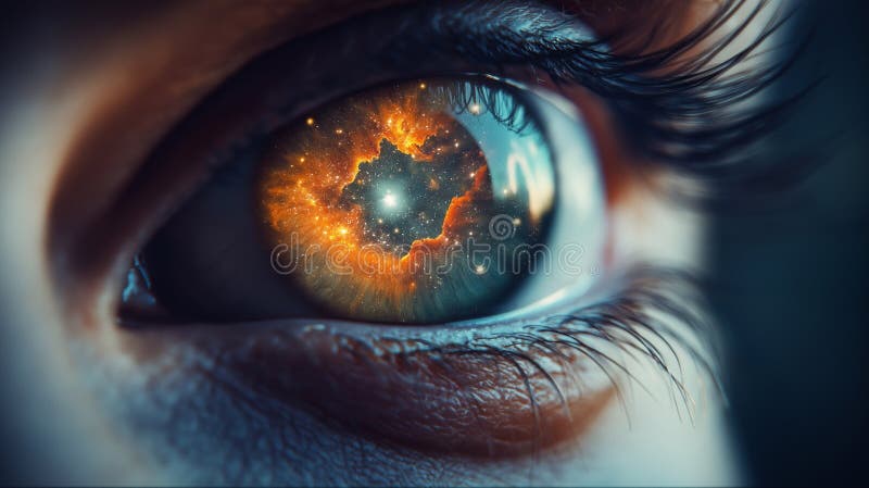 A Human Eye with the Reflection of a Galaxy in the Iris. Generative AI ...