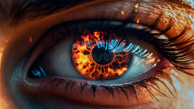 Human Eye with Reflections of Fire Stock Photo - Image of healthy ...