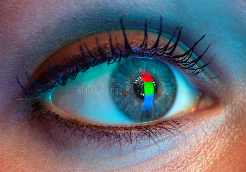 Human Eye with RGB-signal Reflection. Stock Image - Image of macro ...