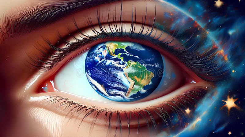 Planet Earth and Blue Human Eye Generative Ai Stock Illustration ...