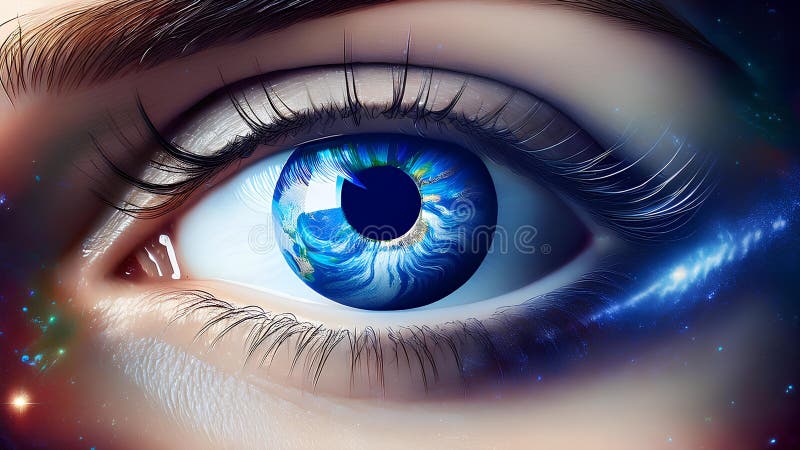 The Human Eye is in the Shape of the Blue Planet Earth. the Iris of the ...