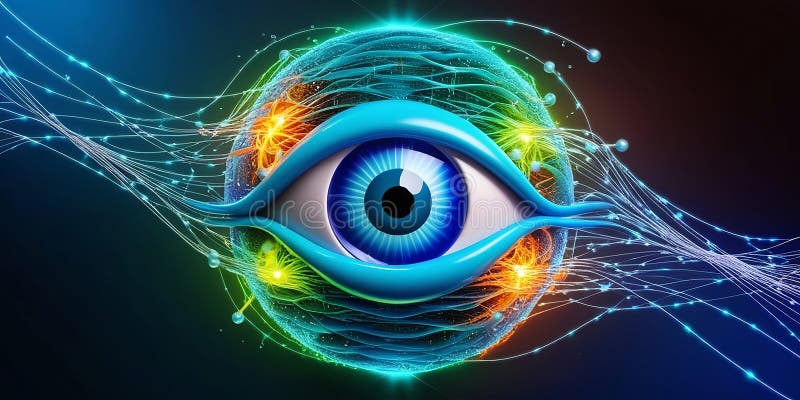 A Human Eye Surrounded by Glowing Data Streams and Neural Network ...