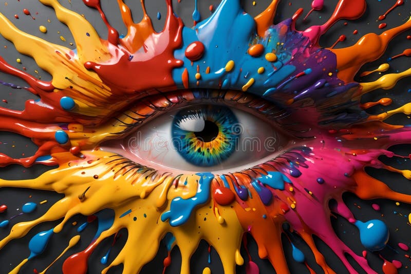 A Human Eye Surrounded by a Vibrant Explosion of Colorful Paint ...