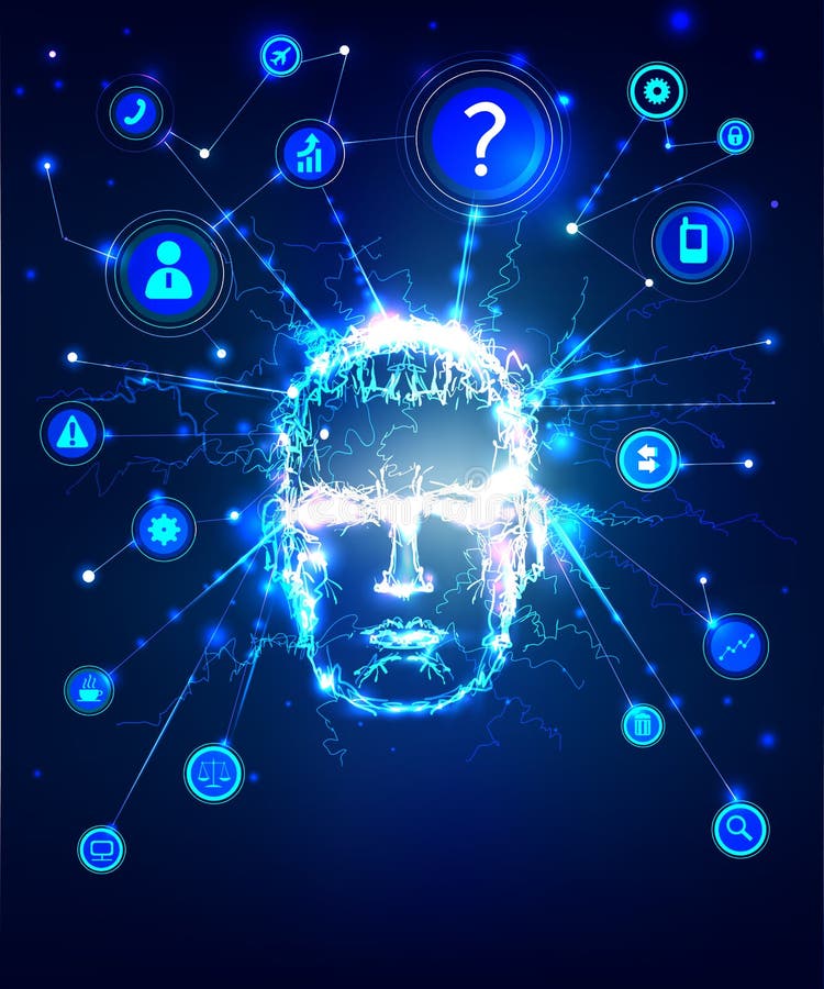 Human Face, Abstract Background Made of Electric Lighting Effect. Stock ...