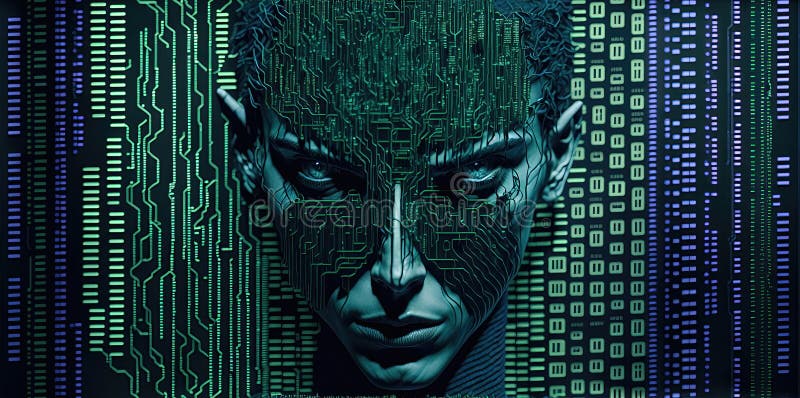 Human Face on Abstract Futuristic Science and Technology Background ...